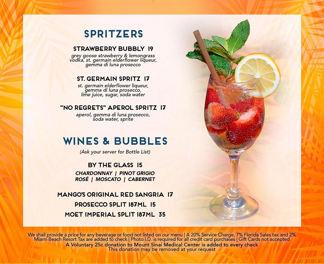 Mango's Tropical Cafe Menu in Miami Beach, Florida | Salsa Mia